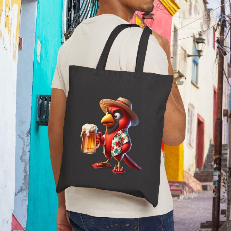 Cardinal Bird Cotton Canvas Tote Bag, Funny Drinking Vacation Travel ...