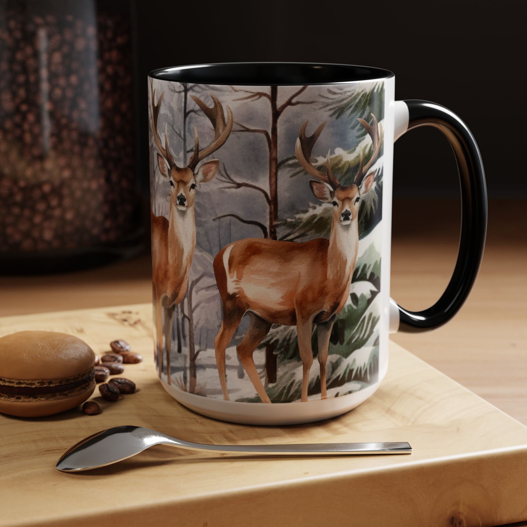 Buck Deer Mug, Hunter Winter Snow Wildlife Gift, Forest Animal Mountain ...