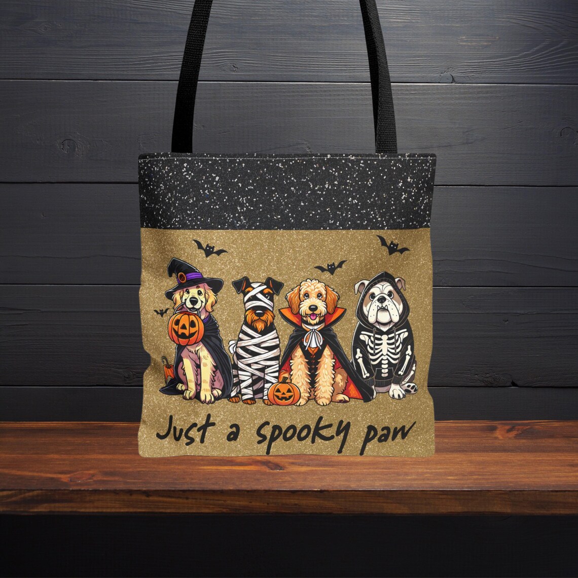 Spooky Dog Halloween Tote Bag, Just a Spooky Paw Trick or Treat Bag ...