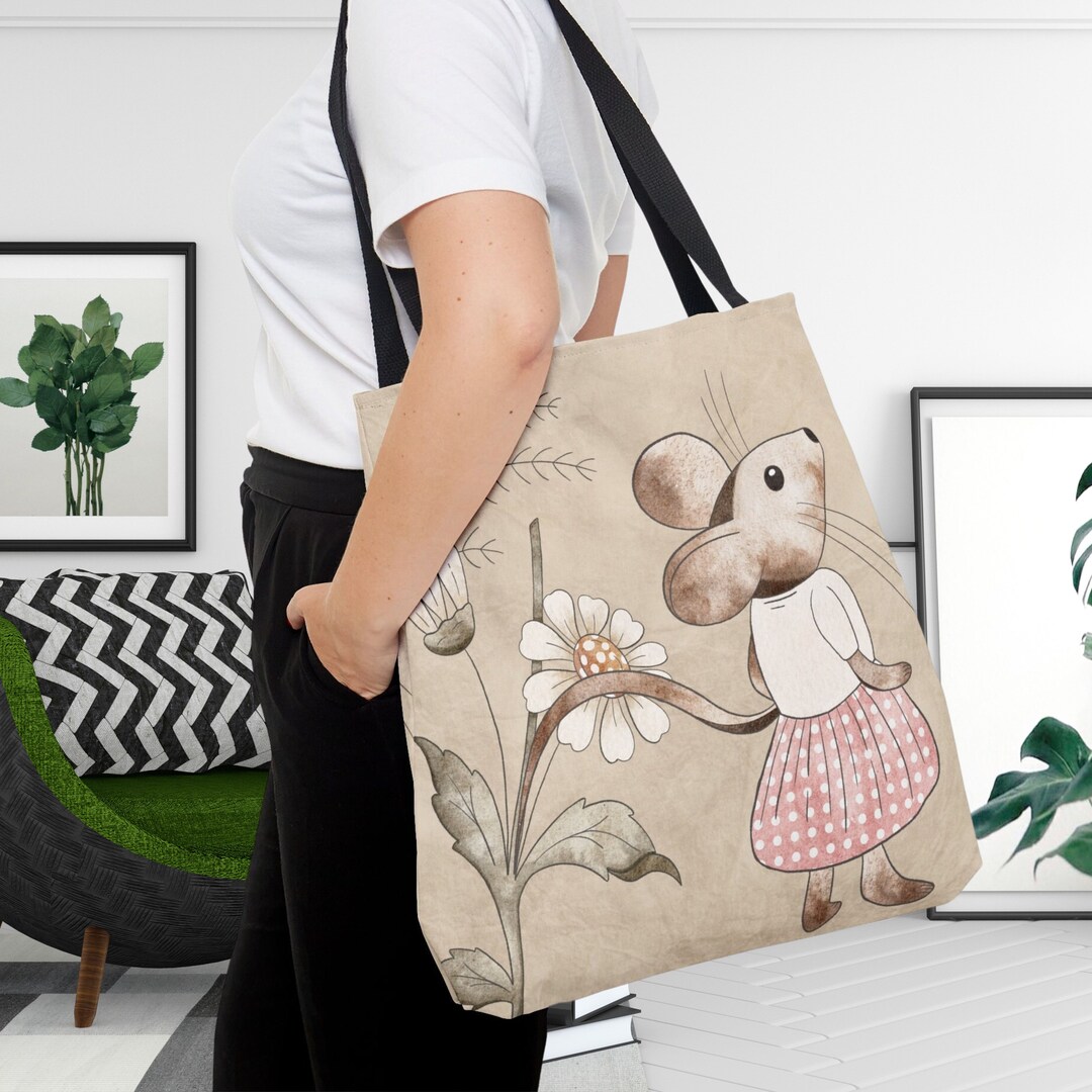 Mouse Daisy Garden Tote Bag, Wildflower Botanical Mice Rat Rodent ...