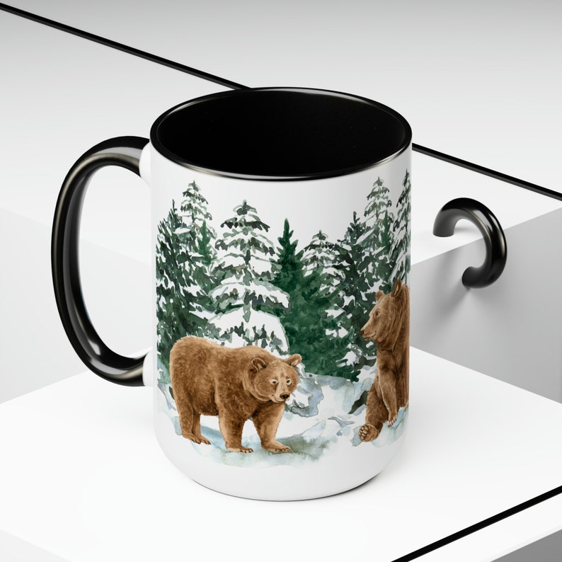 Bear Mug, Winter Grizzly Bear, Snow Forest Animal, Brown Bear Coffee ...