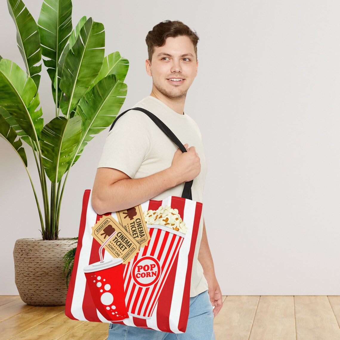 Movie Night Tote Bag, Cute Bookbag for Movie Lovers, Vintage Theme ...