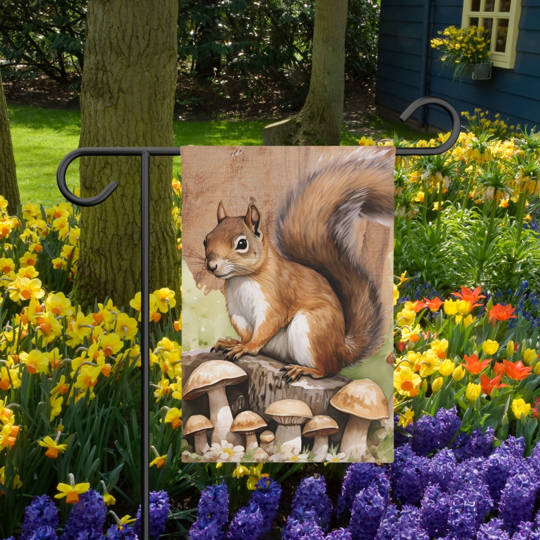 Cottagecore Squirrel Garden Flag, Vintage Mushroom Cottage Core ...