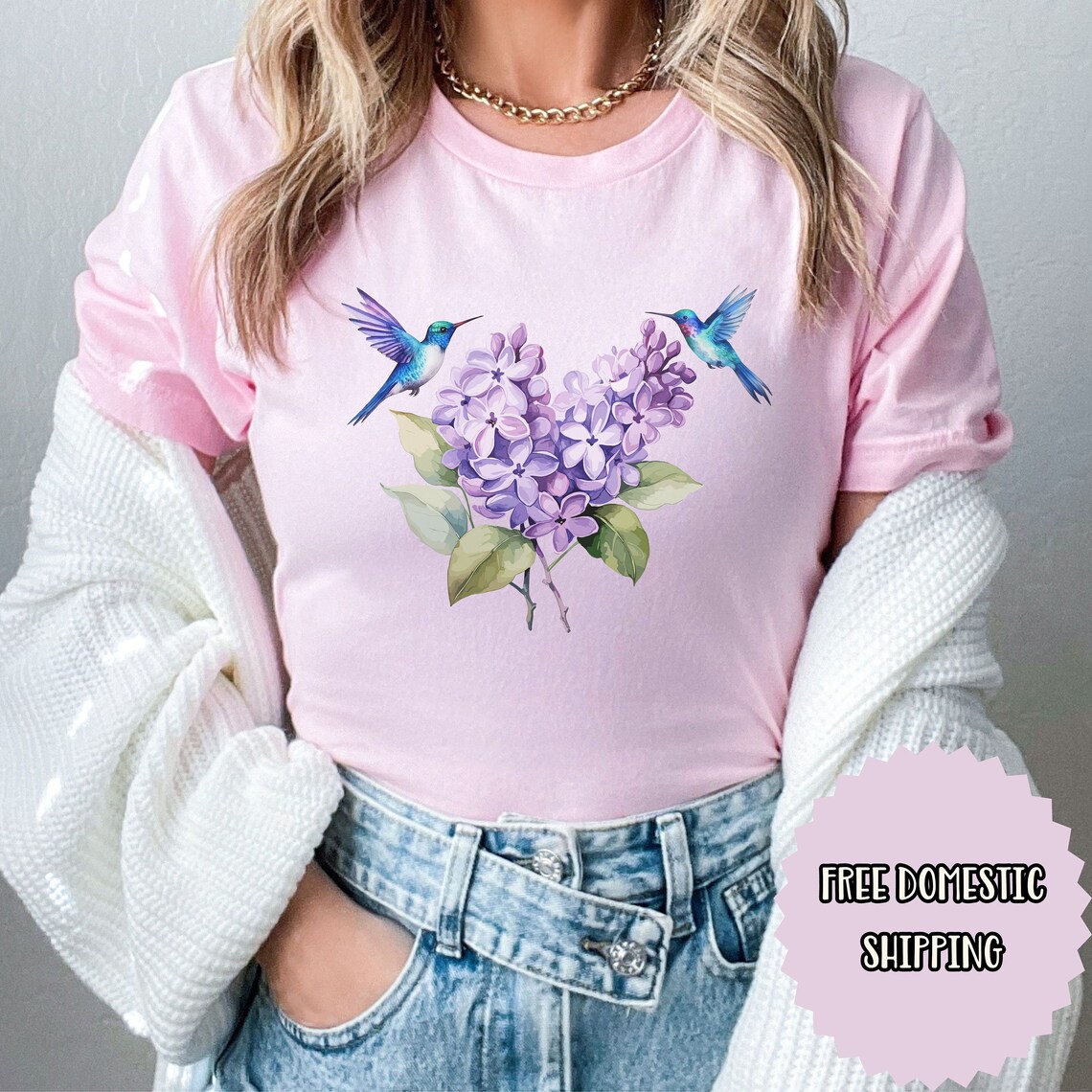 Hummingbird T-shirt, Spring Bird Lover Lilac Bird Shirt, Hummingbird ...