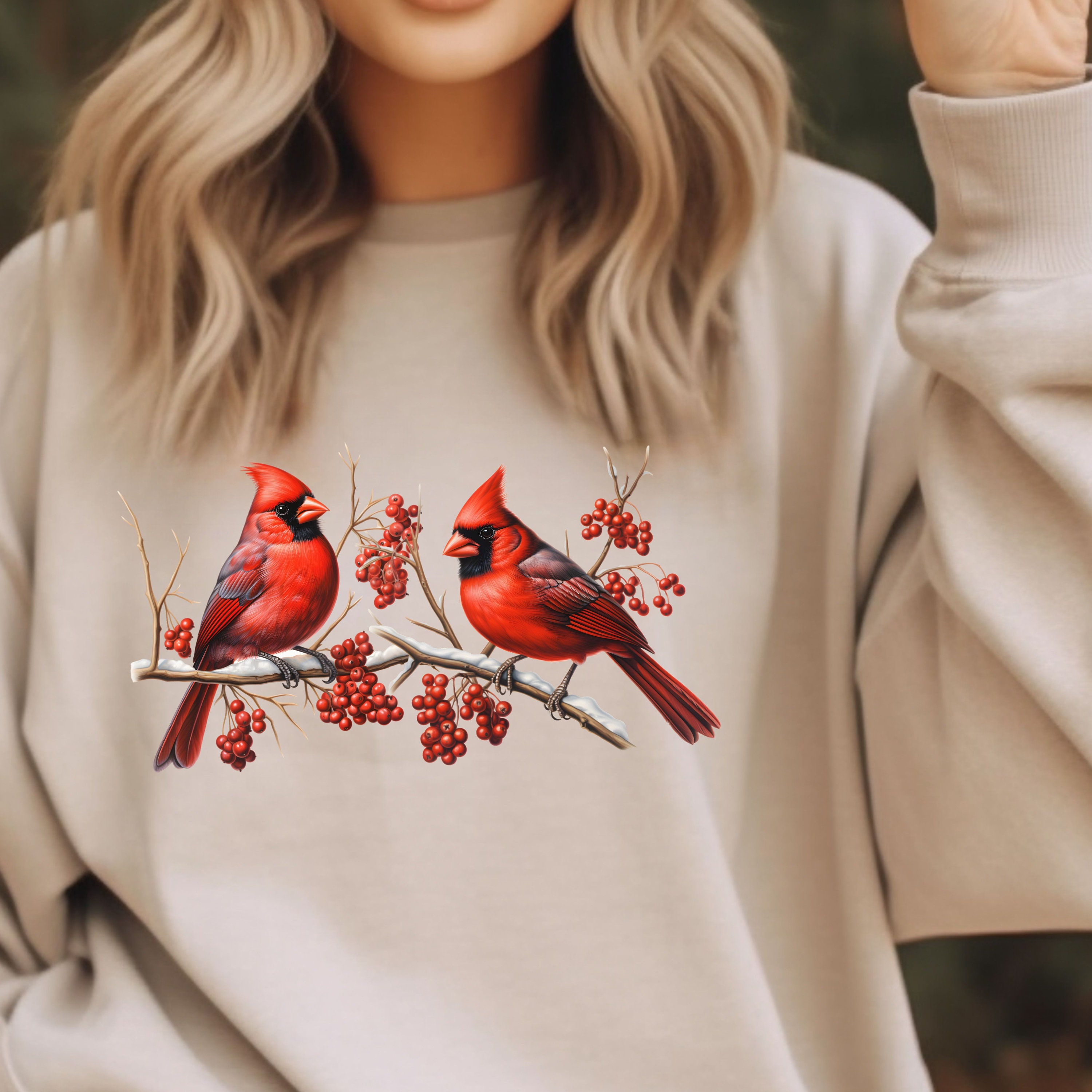 Cardinal Bird Sweatshirt, Red Cardinal Winter Shirt, Womens Wildlife ...