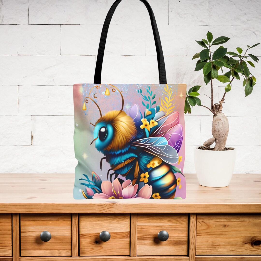 Bee Flower Garden Tote Bag, Purple Floral Anime Queen Bee Moma ...