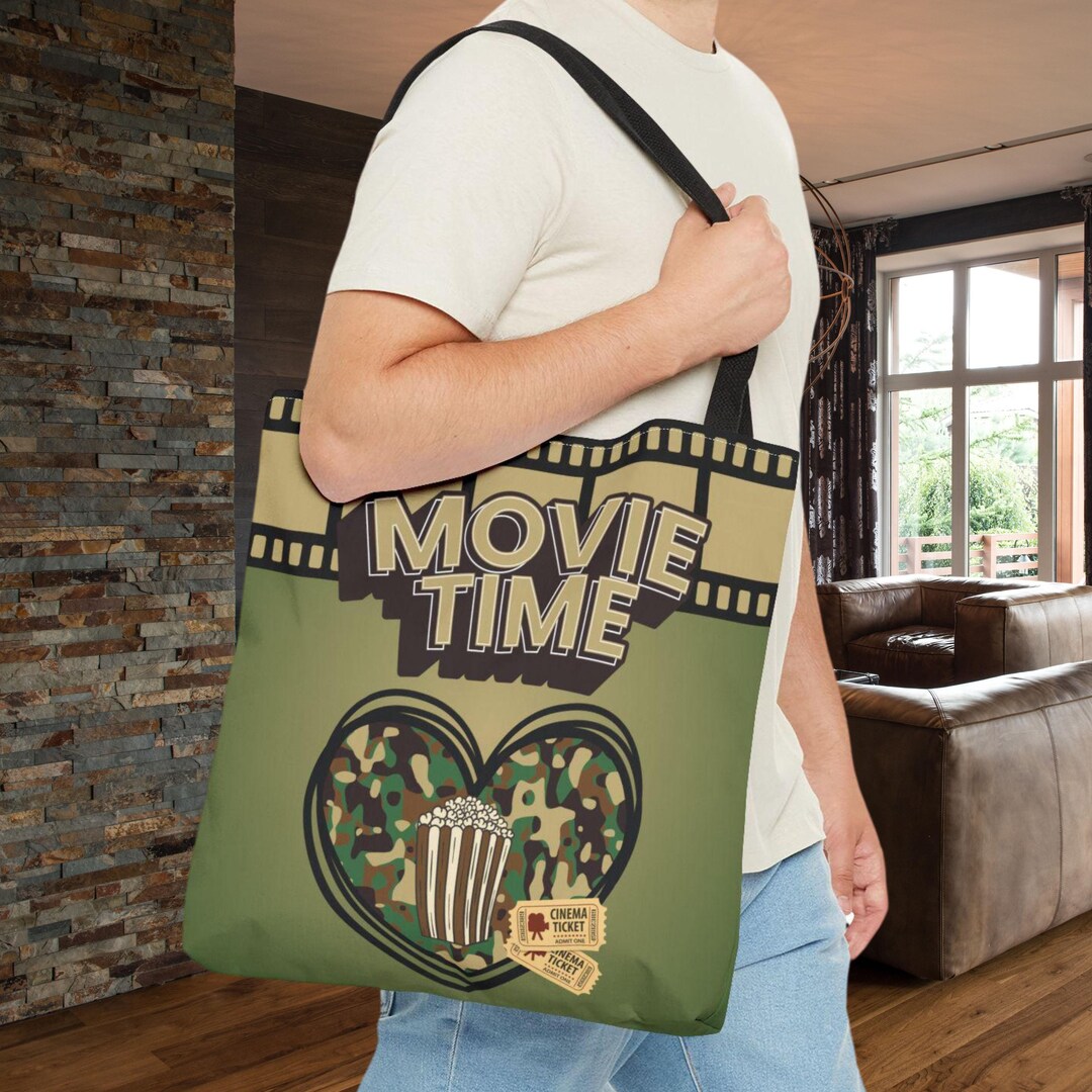 Movie Time Camo Cinema Ticket Theme Tote Bag, Military Army Green ...