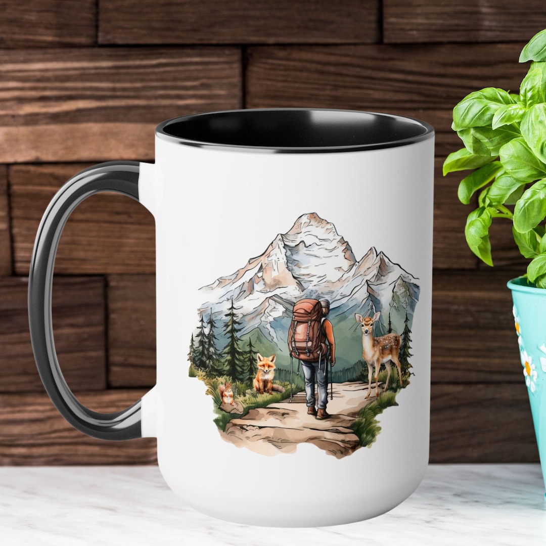 Hiking Wildlife Mug Outdoorsmen Mountain Trail Hike Forest Animal Home ...