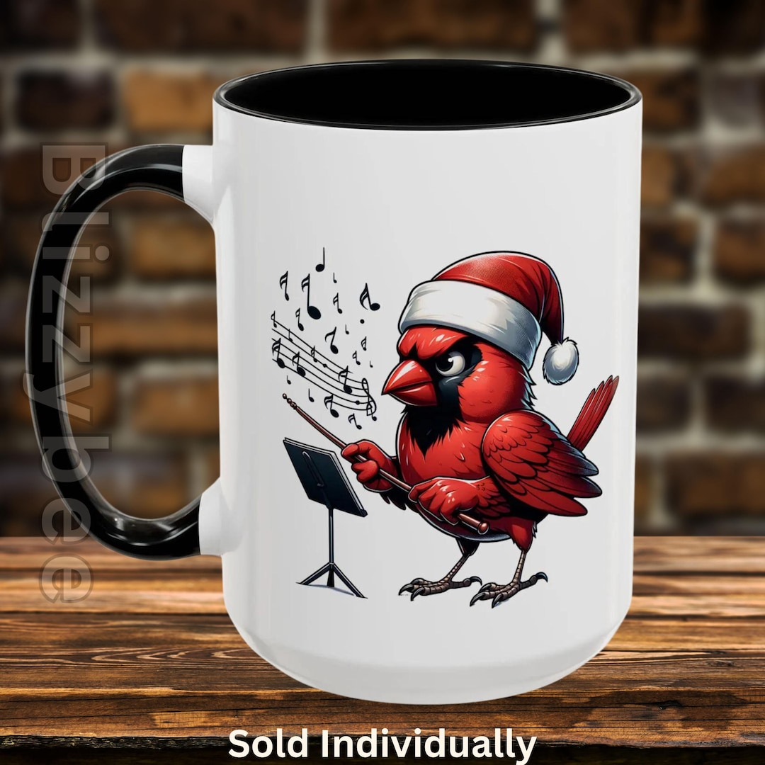 Christmas Music Cardinal Santa Teacher Mug, Holiday Party Favor Gift ...