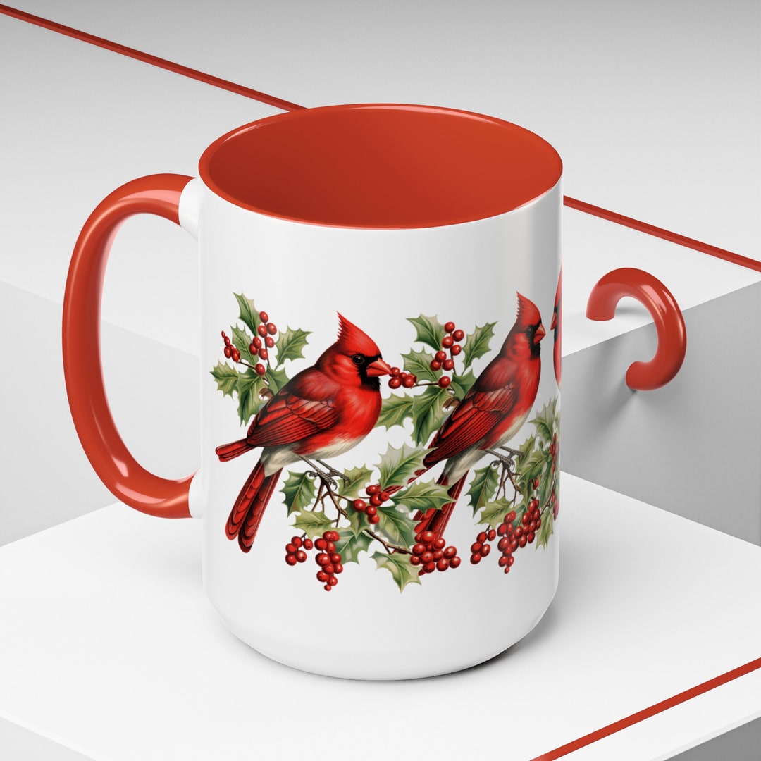 Red Christmas Cardinal Bird Mug, Holiday Party Favor Drinkware ...