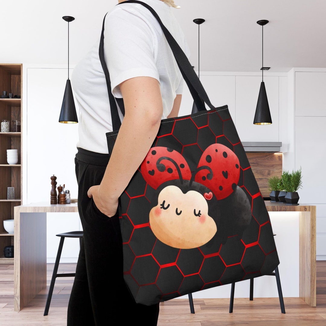 Ladybug Valentine Heart Tote Bag, Cute Ladies Reusable Shopping Bag ...