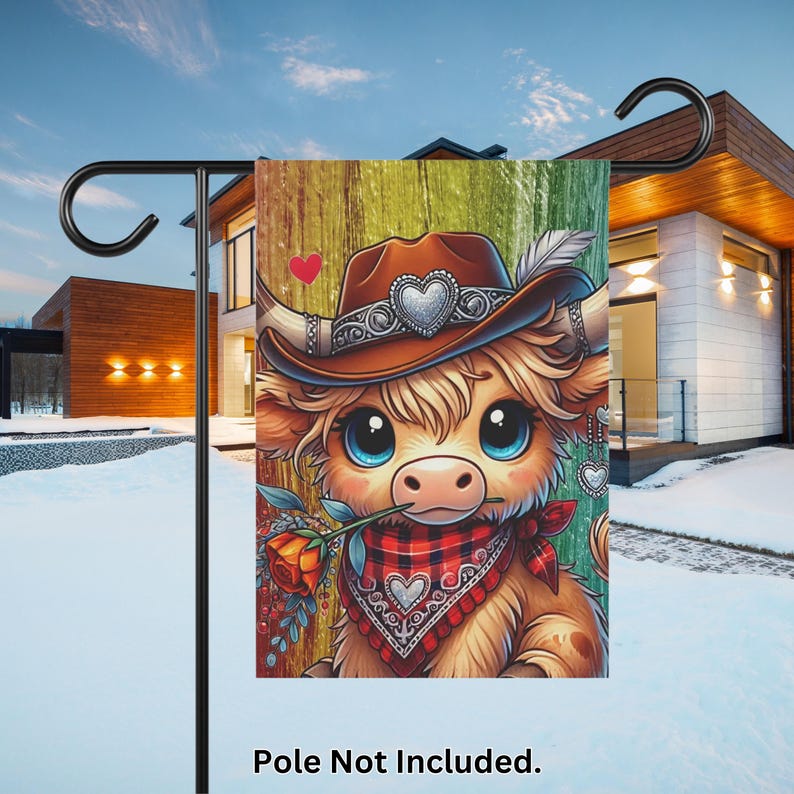 Highland Cow Country Western Cowboy Garden Flag, Cute Farm Animal ...