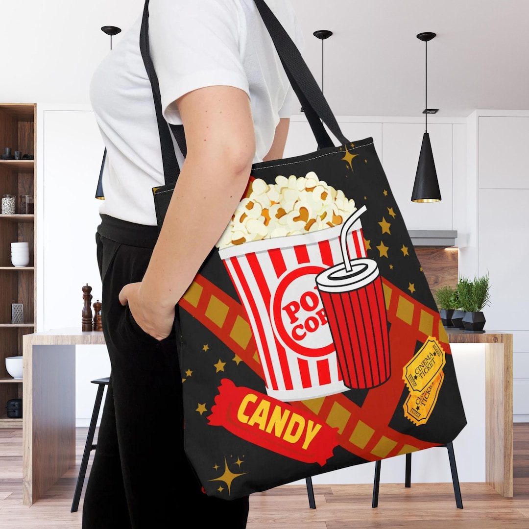 Movie Night Popcorn Tote Bag, Retro Nostalgia Movie Buff Family Travel ...