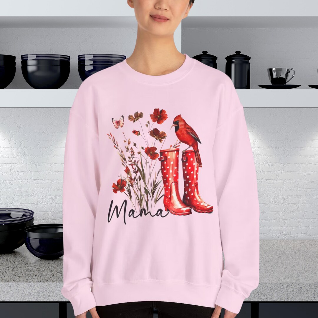 Mama Wildflower Red Cardinal Bird Sweatshirt, Flower Gardener Polka Dot ...