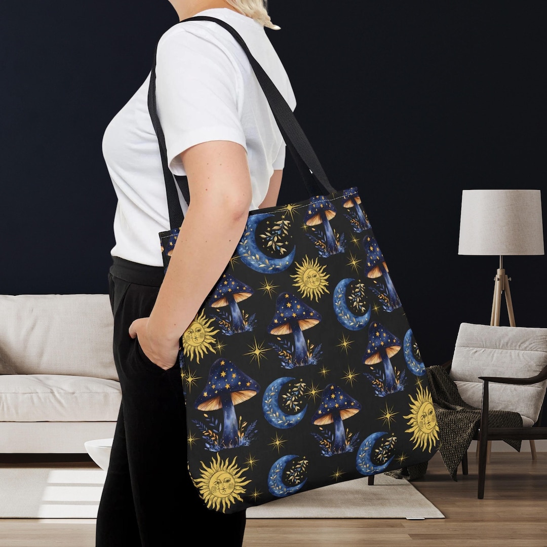 Mushroom Celestial Tote Bag, Night Sky Mythical Fantasy Galactic Theme ...