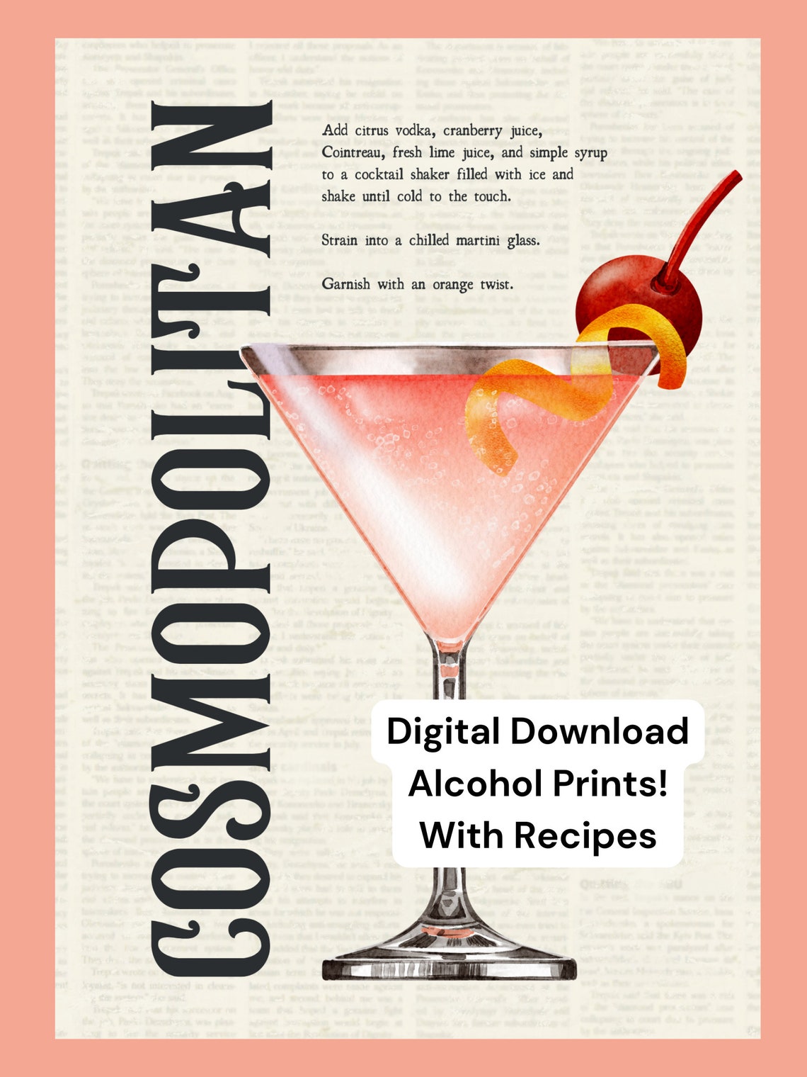 Digital Download Alcohol Prints- Margarita, Cosmo, Martini, Mojito ...