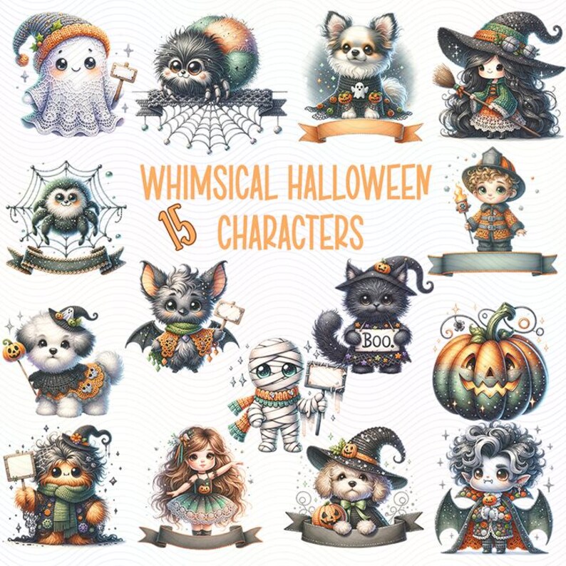 Cute Whimsical Halloween Clipart Set, 15 High Resolution Halloween ...