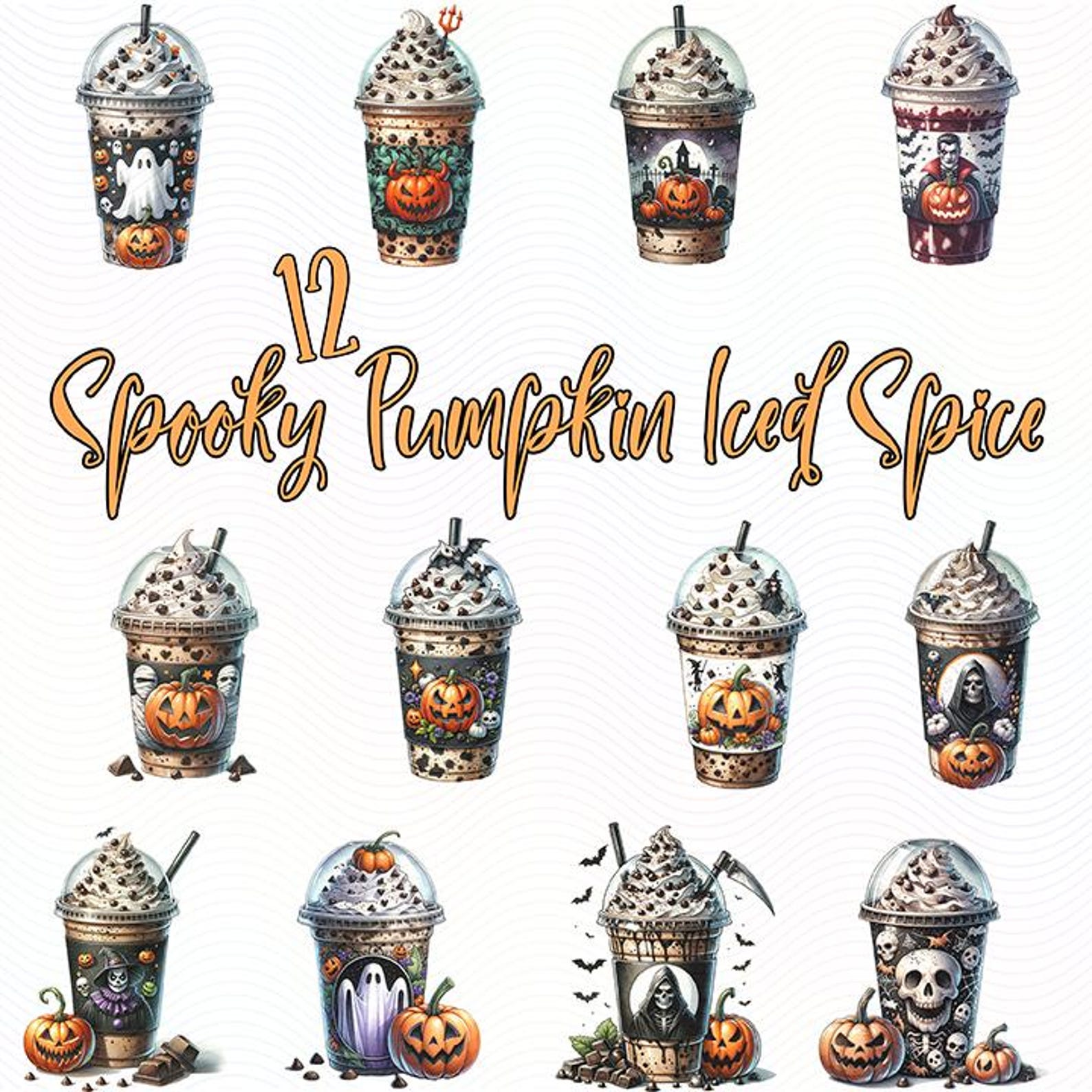 Halloween Coffee Clipart Set, Scary Gothic Watercolor Hot Drink Clipart ...