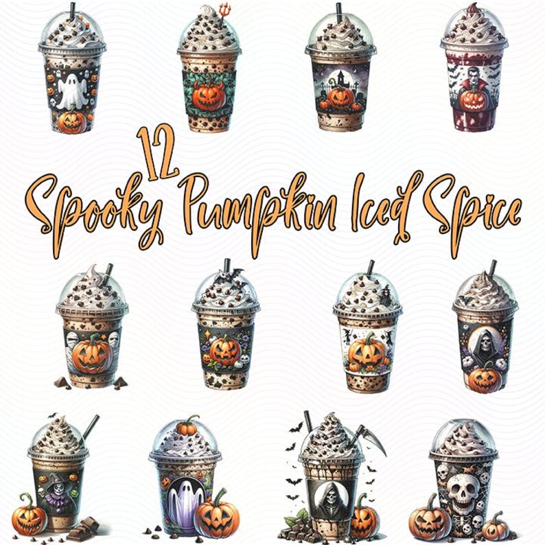 Halloween Coffee Clipart Set, Scary Gothic Watercolor Hot Drink Clipart ...