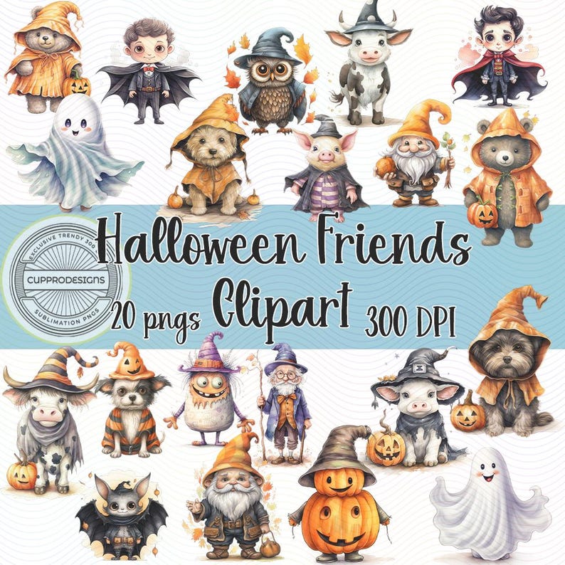 Cute Halloween Friends Clip Art Bundle, High Resolution Clipart for ...