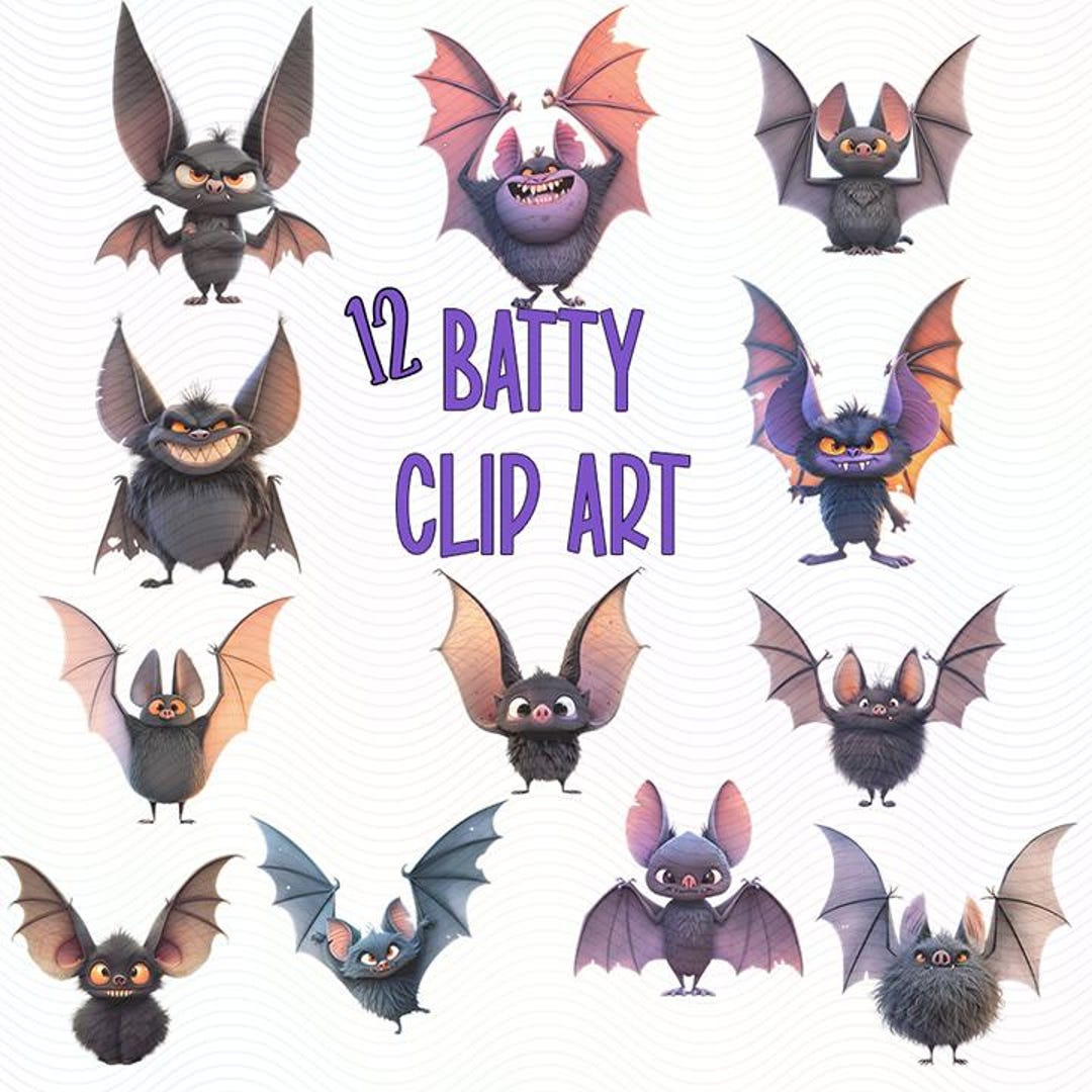 Halloween Bat Clip Art Bundle, Cartoon Illustrations (Digital Download ...
