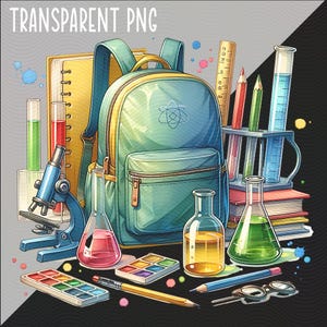 Watercolor Back to School Clipart Bundle: 13 PNG Graphics (digital ...