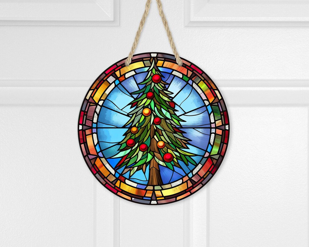 Christmas Tree PNG: Stained Glass Style - Round Sublimation Art - Etsy
