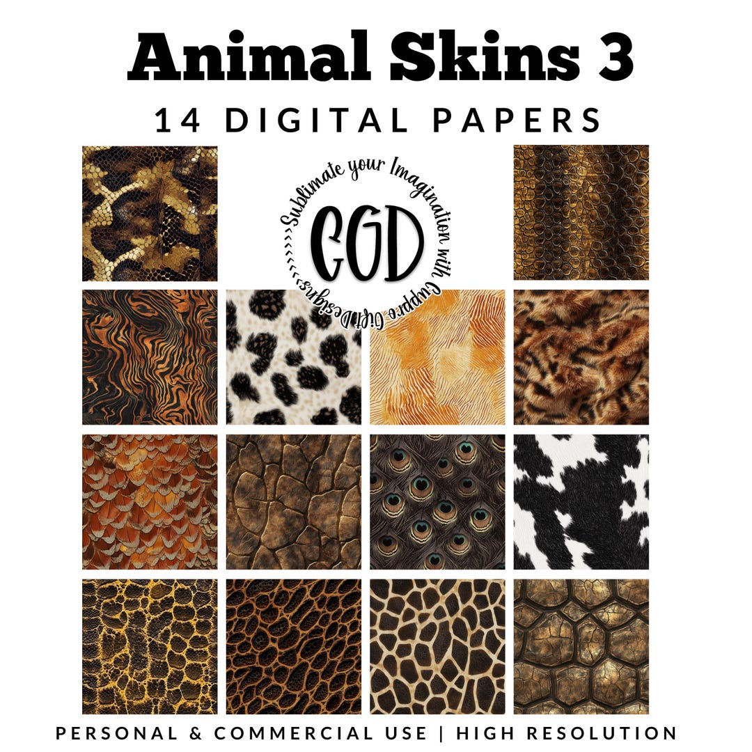 Animal Skin Digital Papers - 14 High-res Exotic Textures for Crafting ...