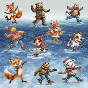 Whimsical Animal Ice Skating Sublimation Clip Art, High-resolution Pngs ...