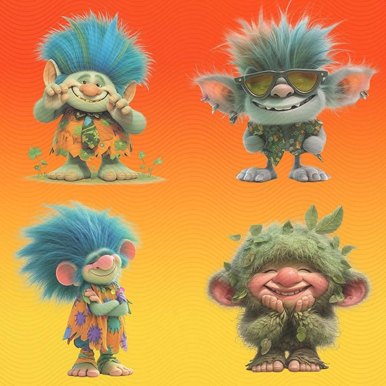 Cute Trolls Clipart PNG Bundle, 12 Funny Cartoon Troll Characters for ...