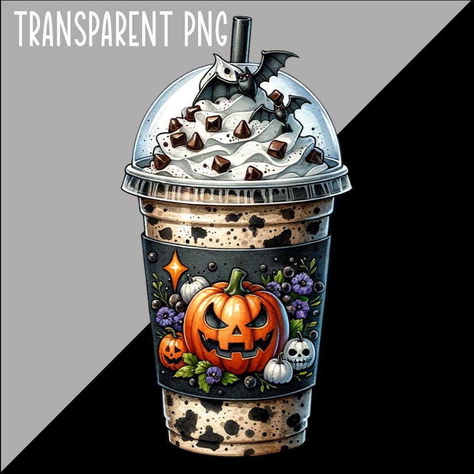 Halloween Coffee Clipart Set, Scary Gothic Watercolor Hot Drink Clipart ...