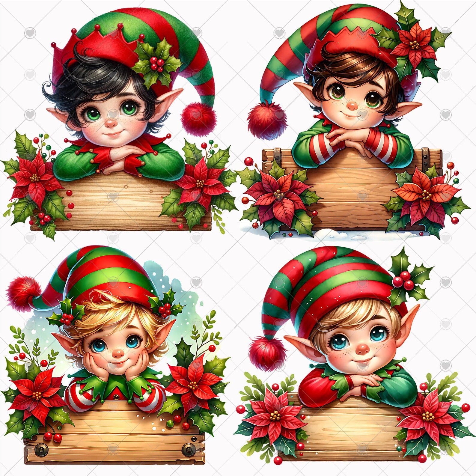 Christmas Elves Clipart Bundle: Customizable Holiday PNG Graphics - Etsy