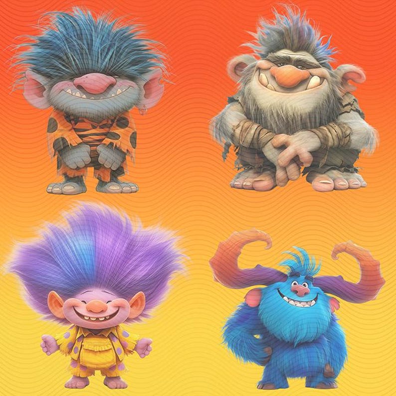 Cute Trolls Clipart PNG Bundle, 12 Funny Cartoon Troll Characters for ...