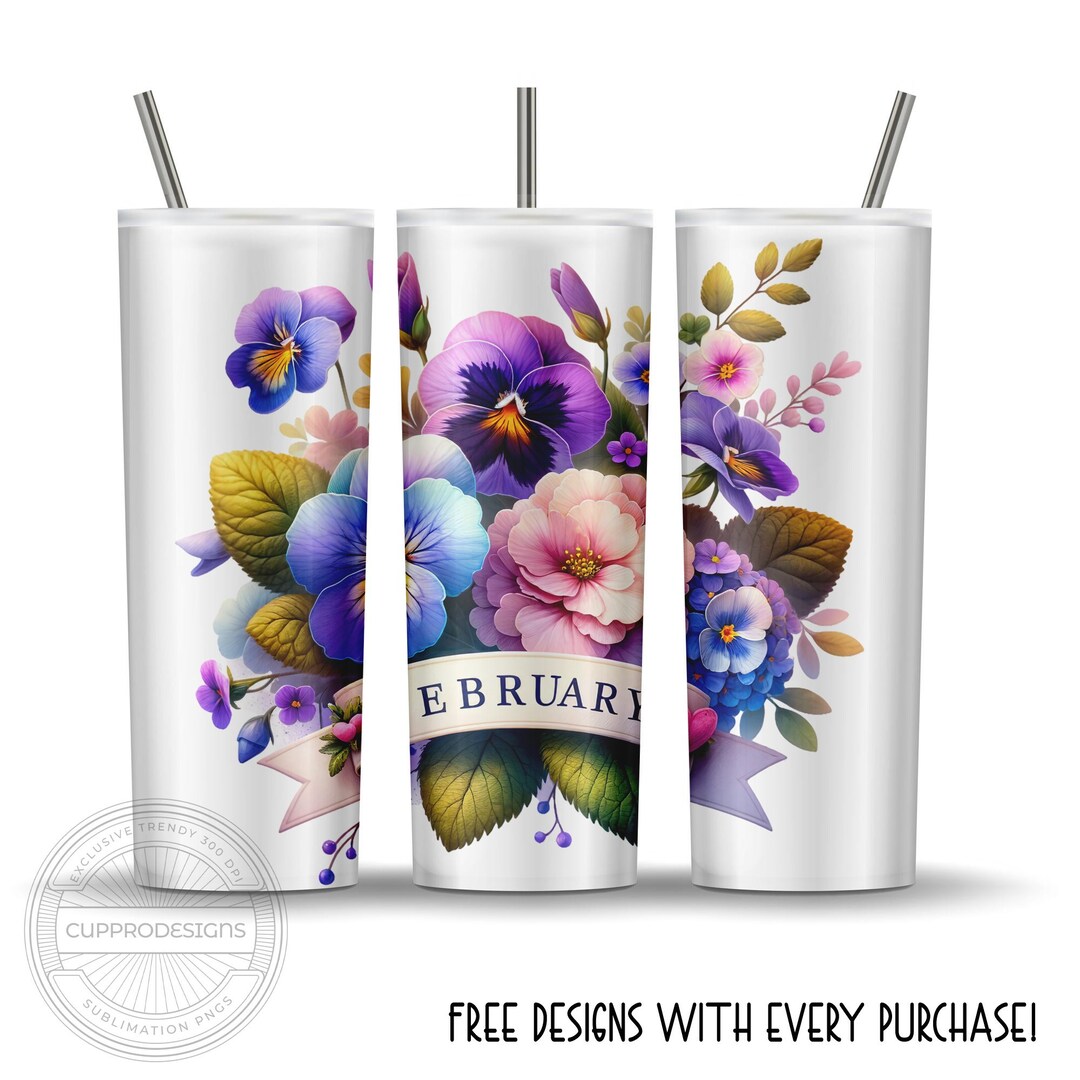 February Birth Month Flower Sublimation Tumbler Design, 20 Oz PNG ...