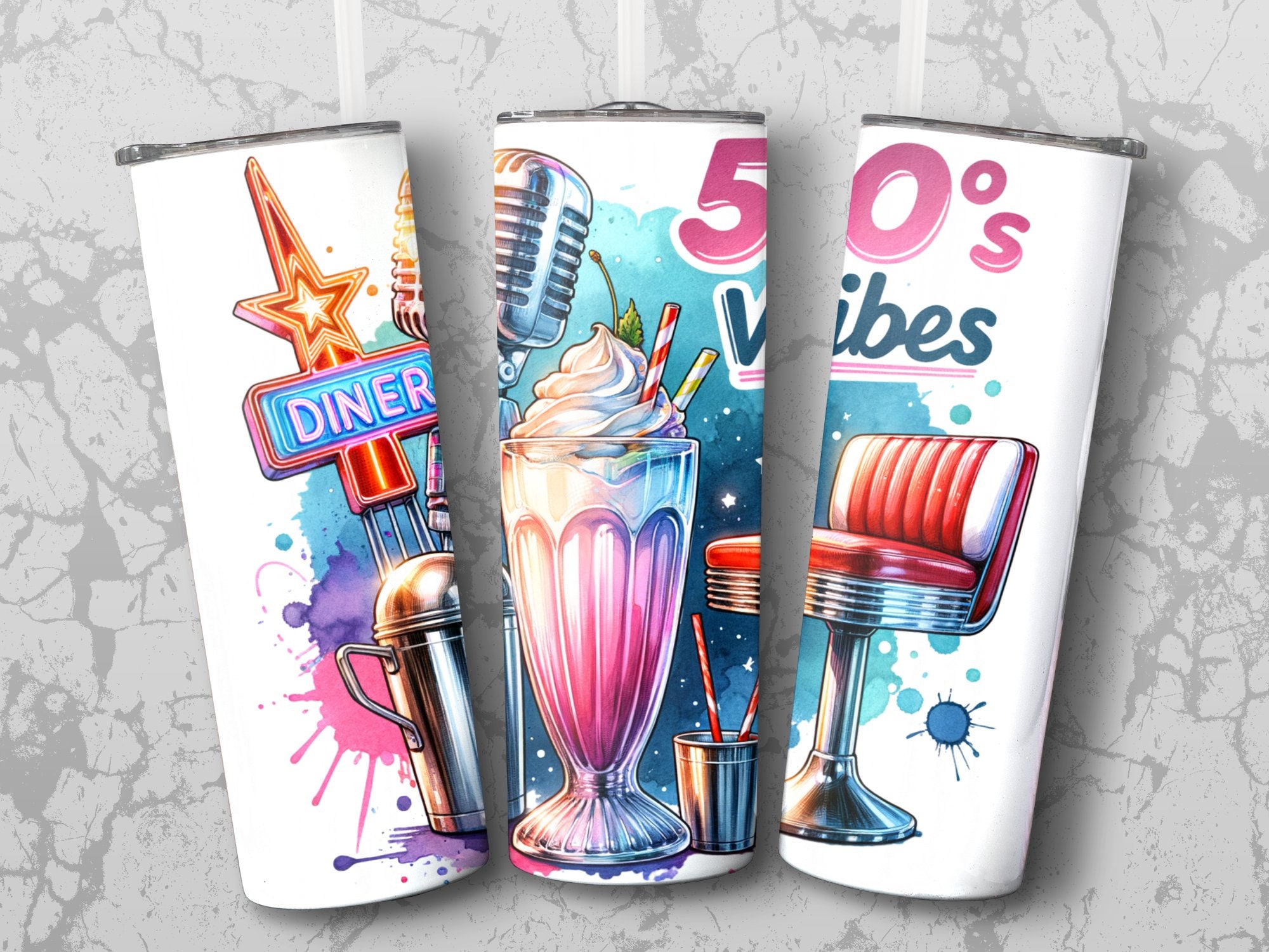 50s Retro Diner Digital Download, 20oz Skinny Tumbler Wrap, Vintage ...