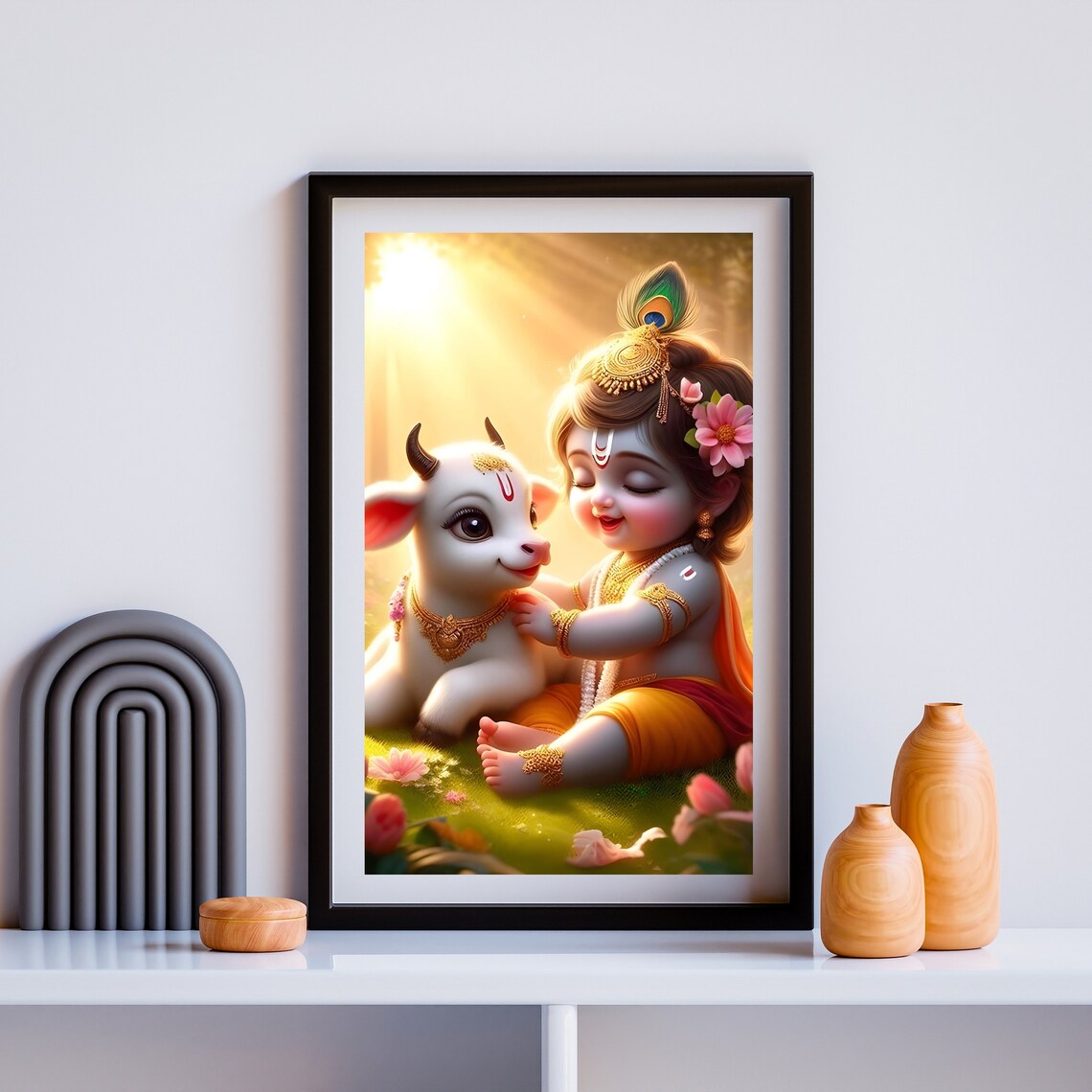 Cute Baby Krishna Playing With Calf | High Quality | Jpeg| Png | SVG ...
