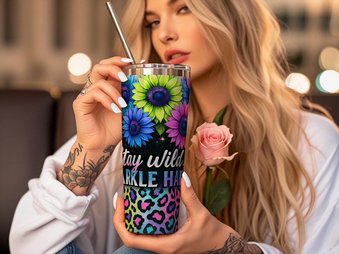 Floral Leopard Tumbler Wrap, Stay Wild Design (PNG) - Etsy