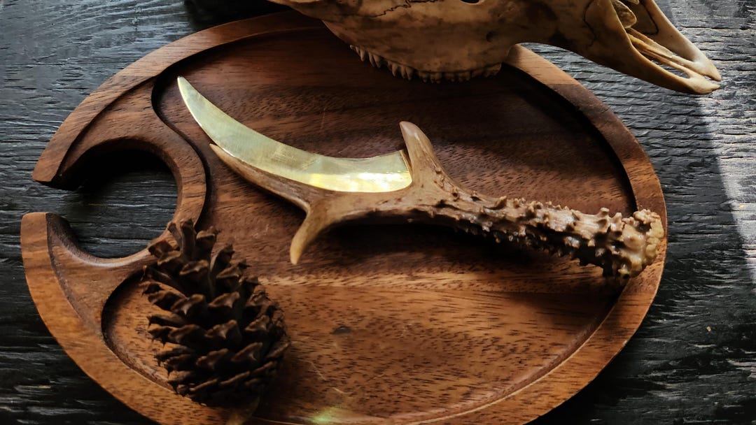 Bronze Ritual Sickle With Glow-in-the-dark Deer Antler Handle - Etsy