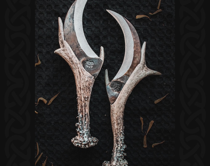 Hand-forged Stainless Steel Sickle With Antler Handle – Handle Glows in ...
