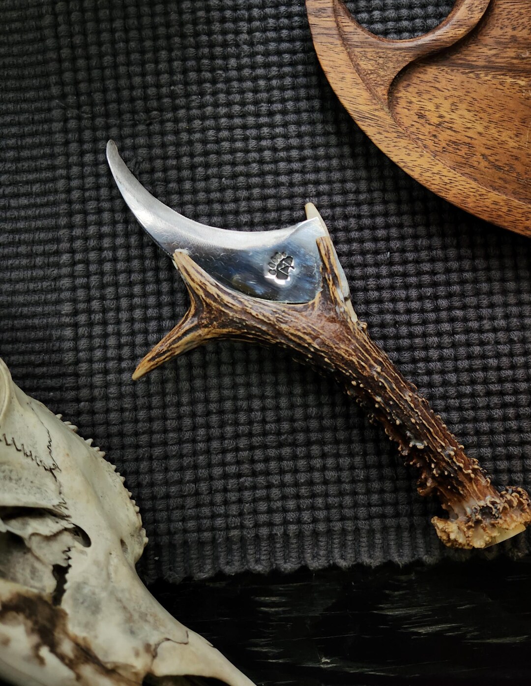Hand-forged Stainless Steel Sickle With Antler Handle – Handle Glows in ...