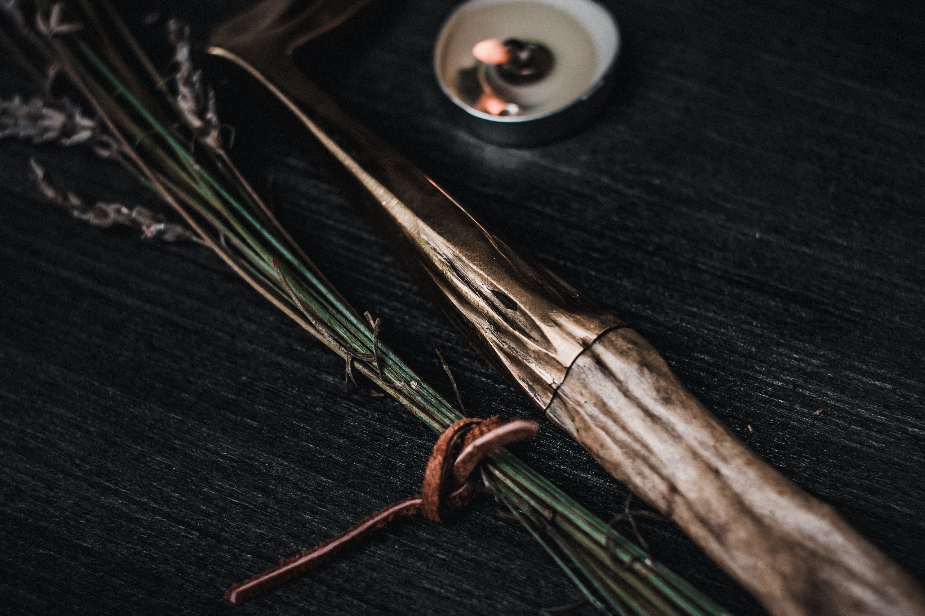 Artisan Hand-forged Bronze Herb Sickle With Antler Handle Glows in the ...