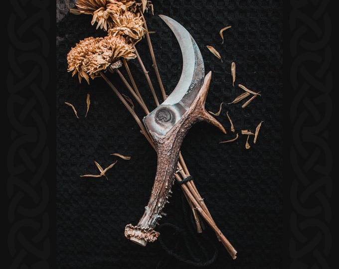 Hand-forged Stainless Steel Sickle With Antler Handle – Handle Glows in ...