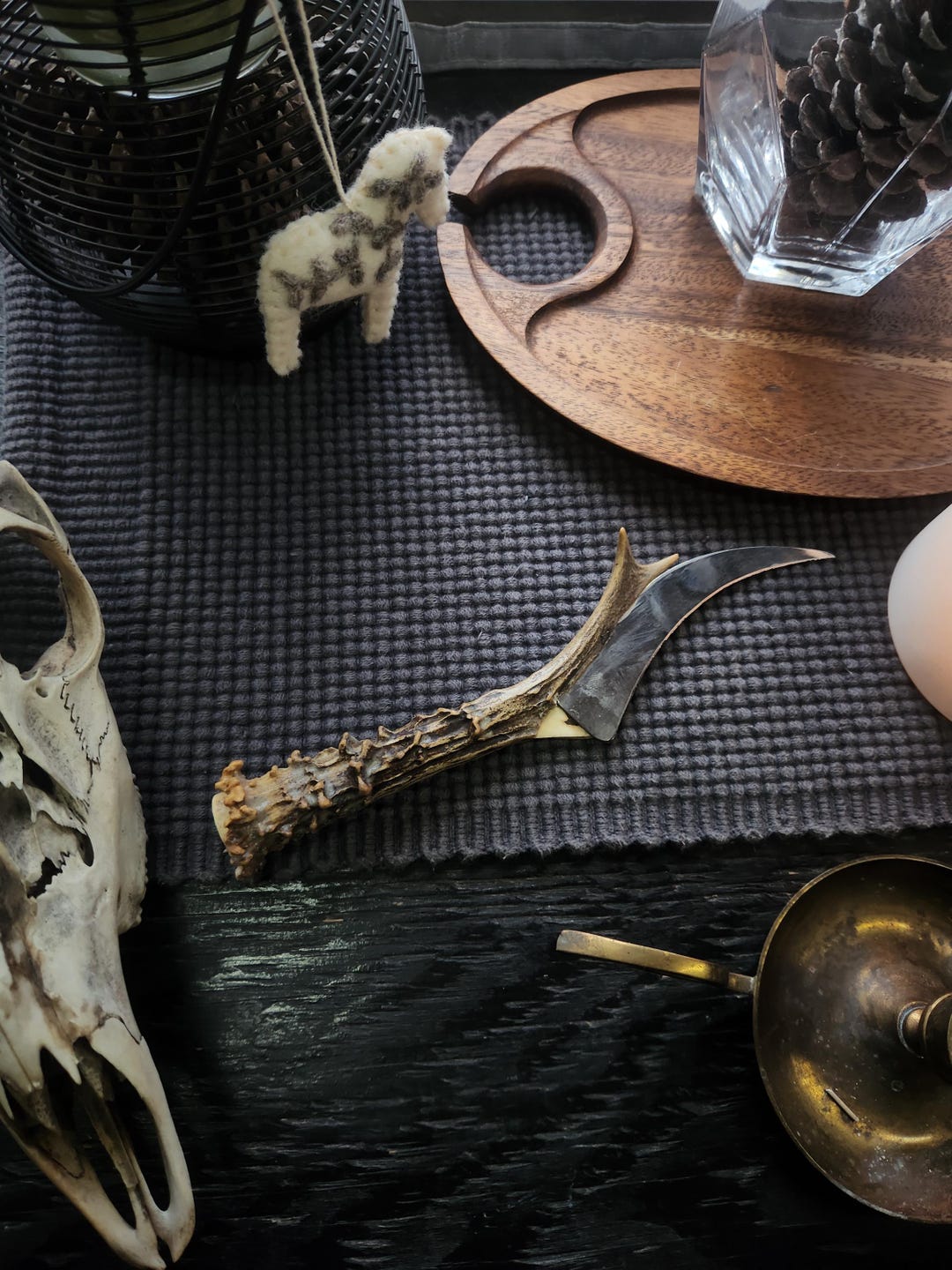 Hand-forged Stainless Steel Sickle With Antler Handle – Handle Glows in ...