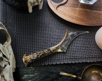 Artisan Hand-forged Bronze Herb Sickle With Antler Handle - Etsy