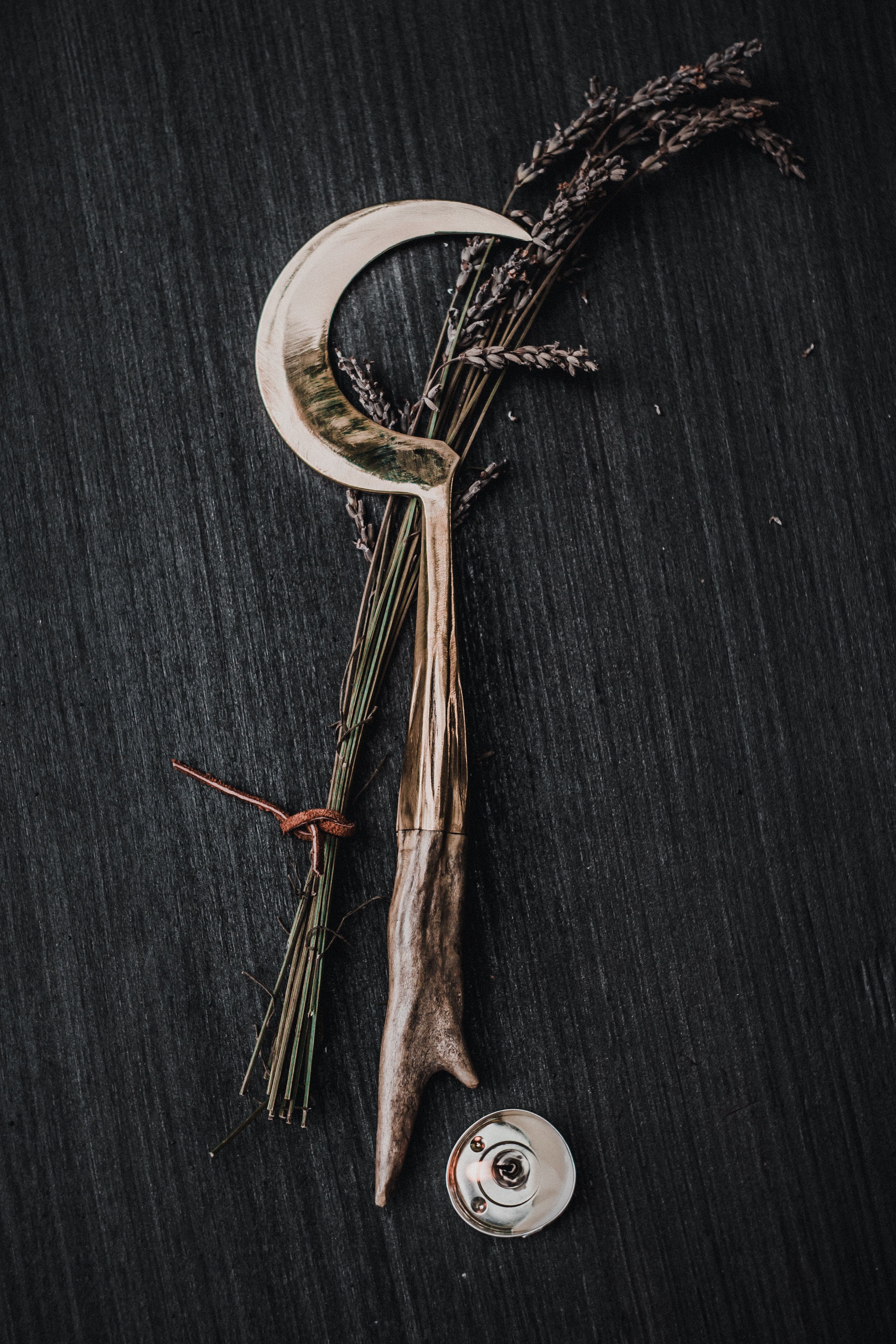 Artisan Hand-forged Bronze Herb Sickle With Antler Handle Glows in the ...