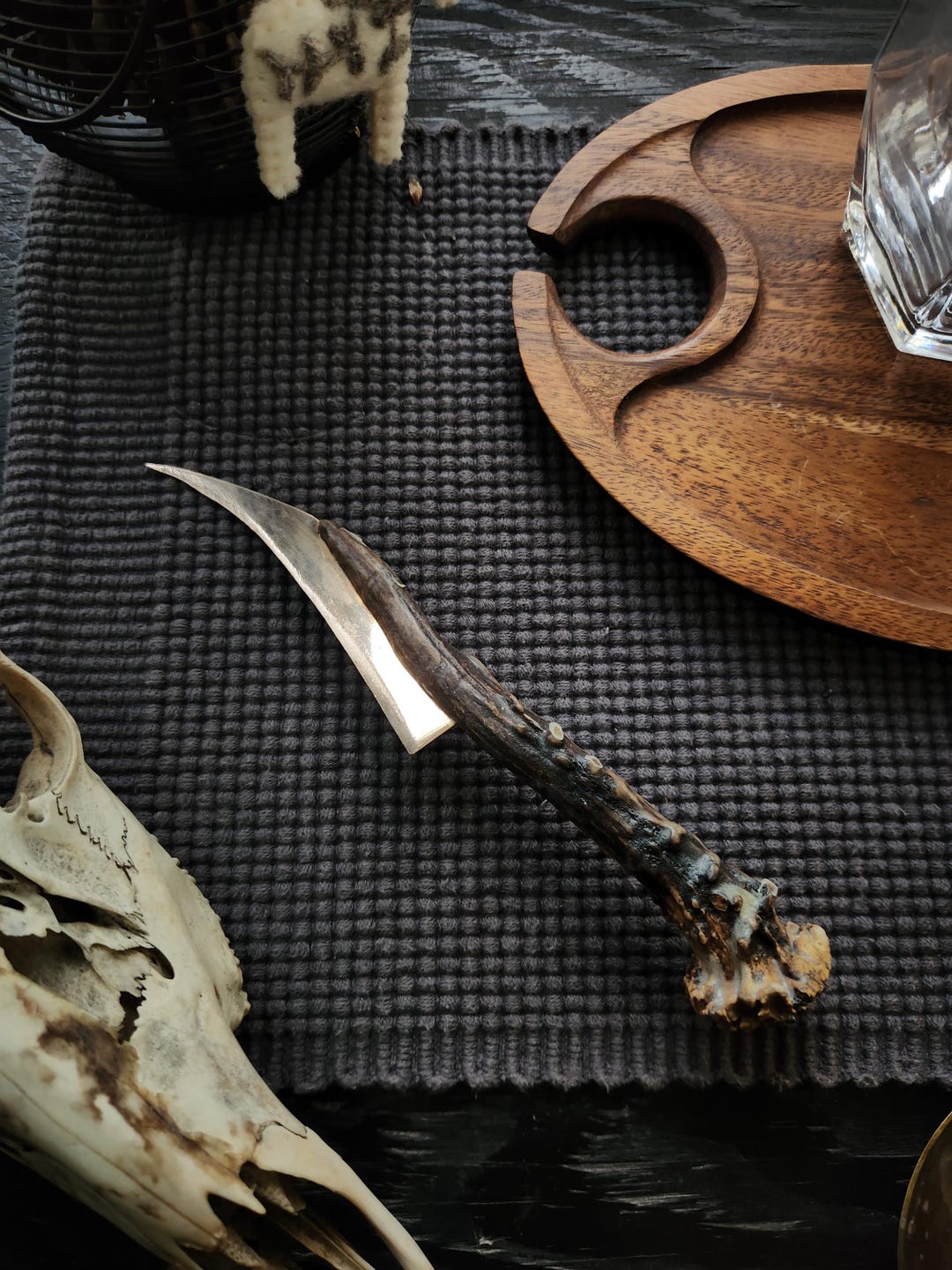 Hand-forged Stainless Steel Sickle With Antler Handle – Handle Glows in ...