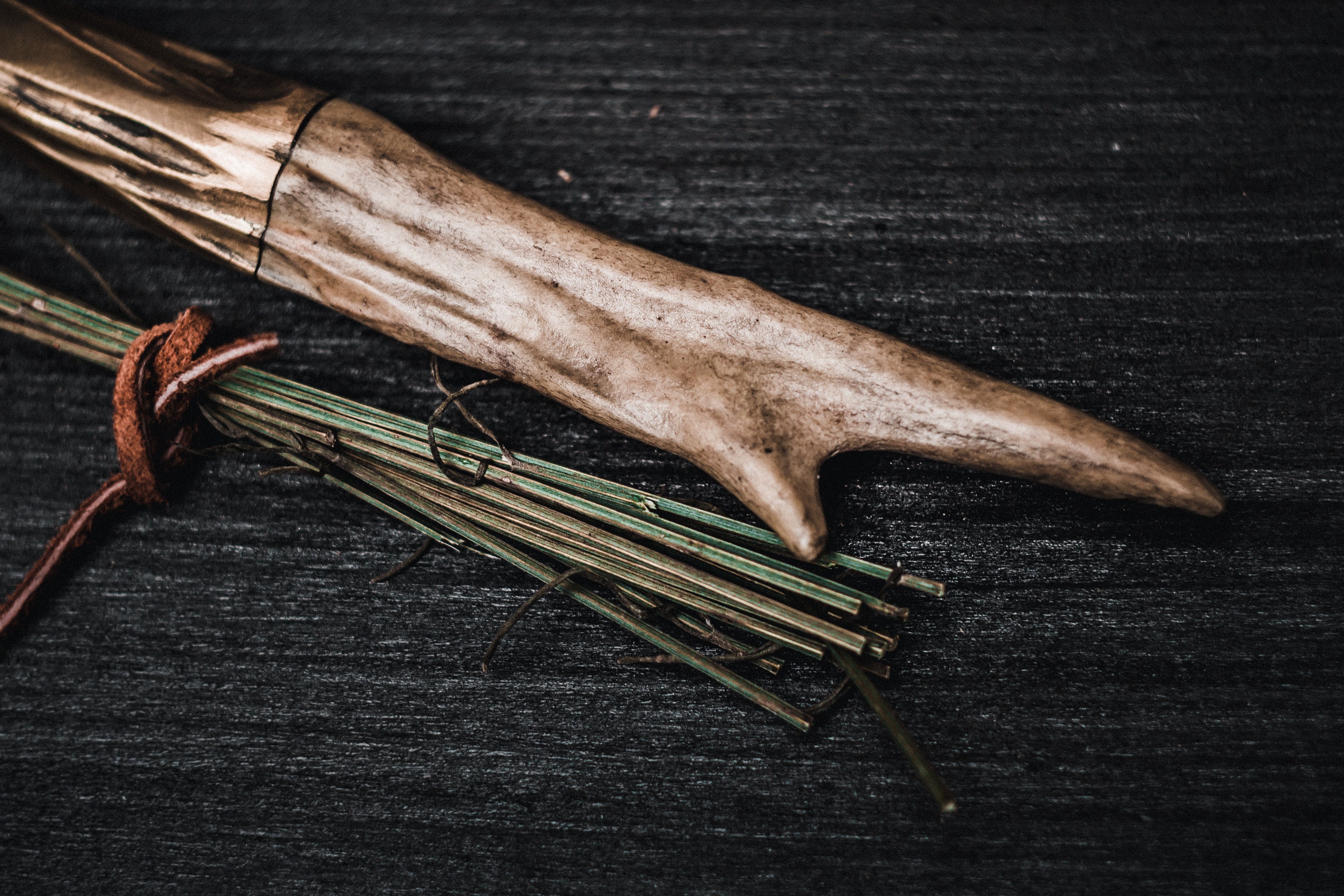 Artisan Hand-forged Bronze Herb Sickle With Antler Handle Glows in the ...