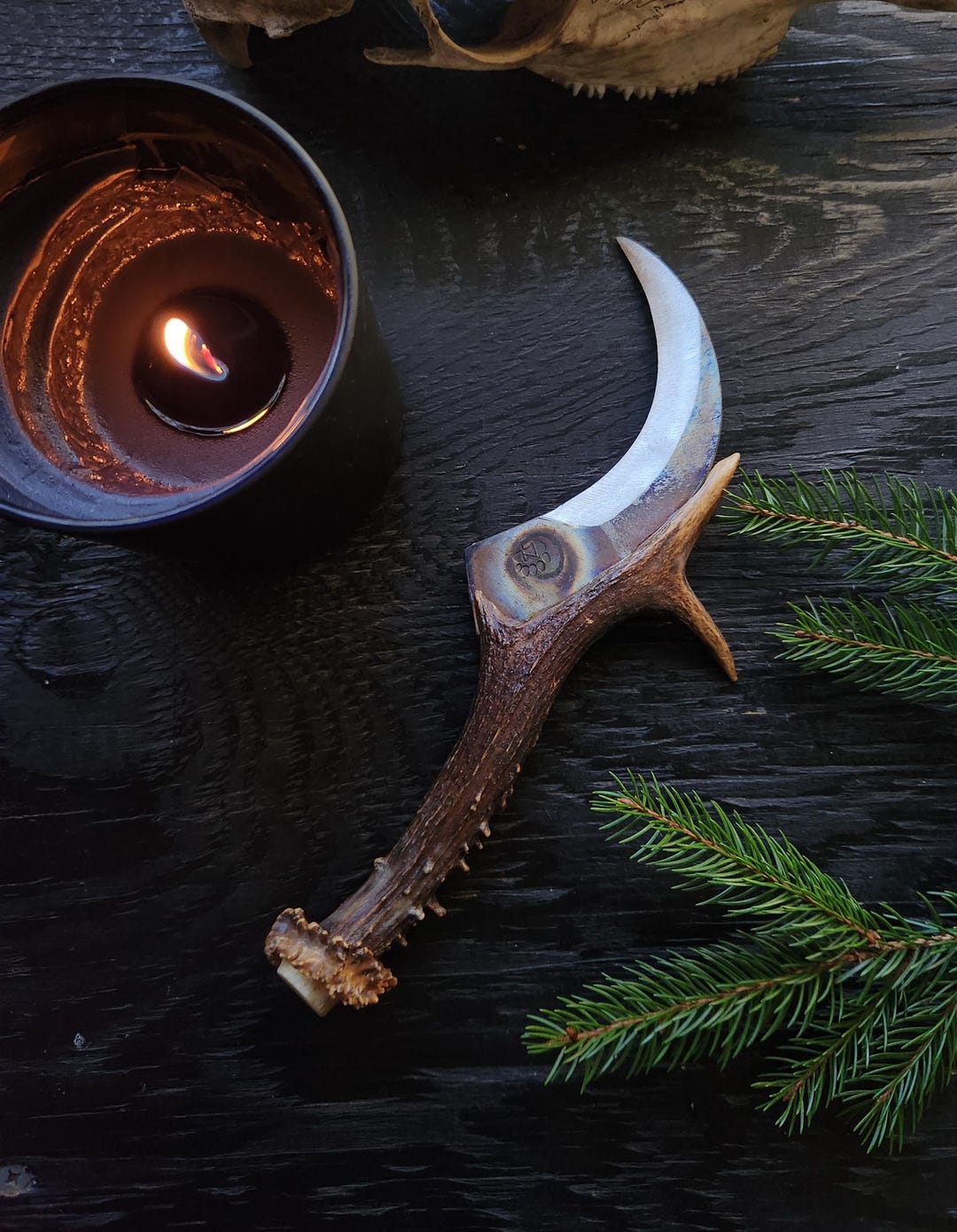 Hand-forged Bronze Sickle With Antler Handle Handle Glows in the Dark ...