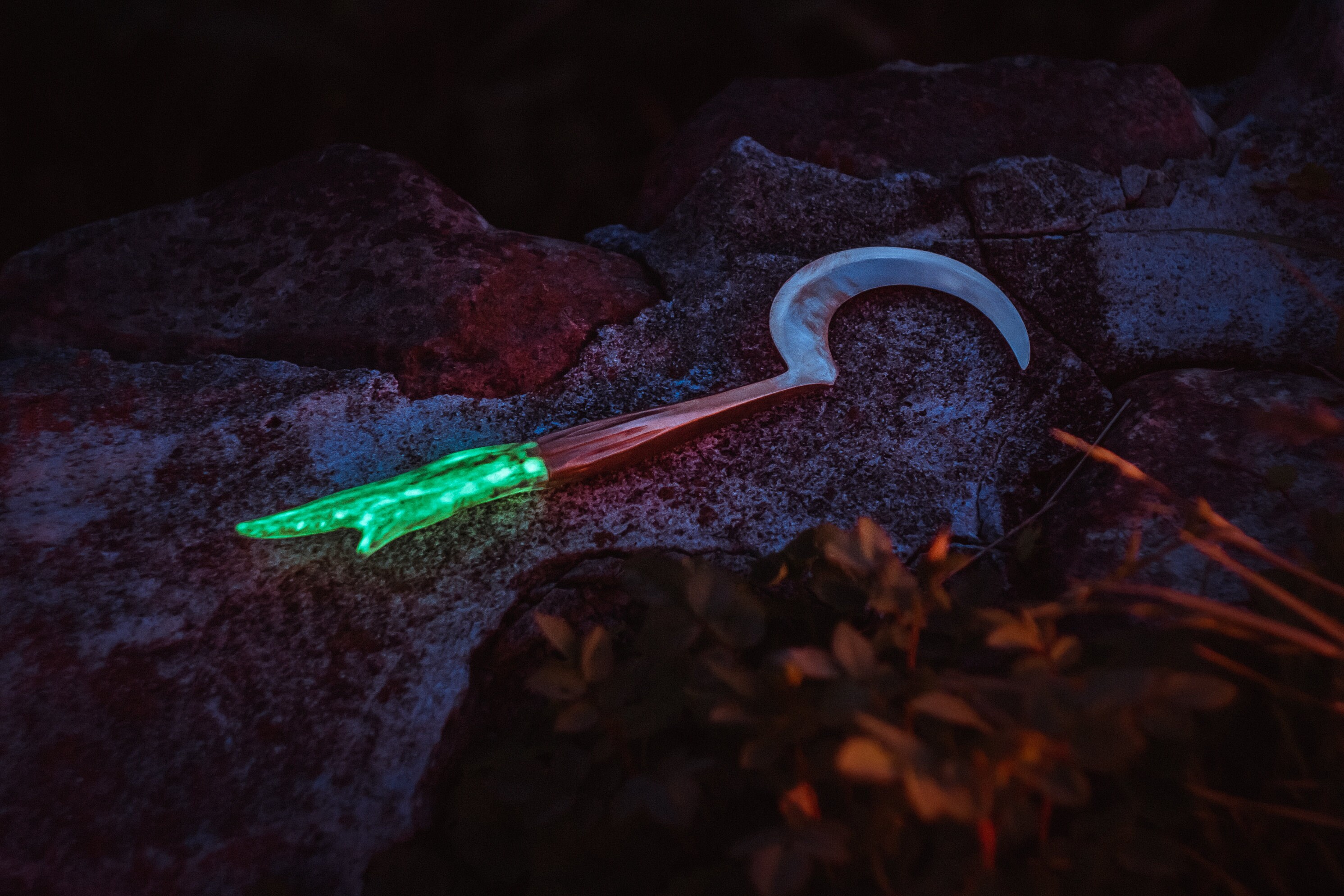 Artisan Hand-forged Bronze Herb Sickle With Antler Handle Glows in the ...