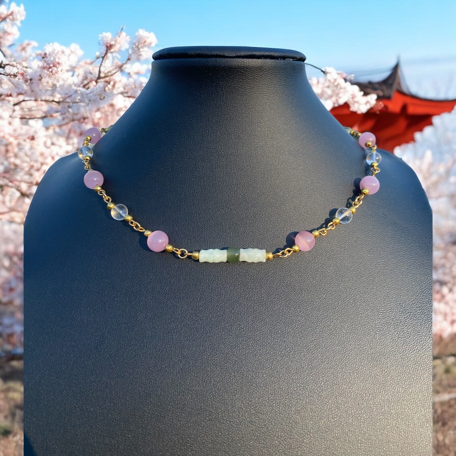 Handmade Demon Slayer Nezuko Inspired Crystal Necklace: Pink Cat Eye ...